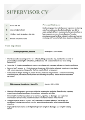 Supervisor CV - Example & Template (Free Download)