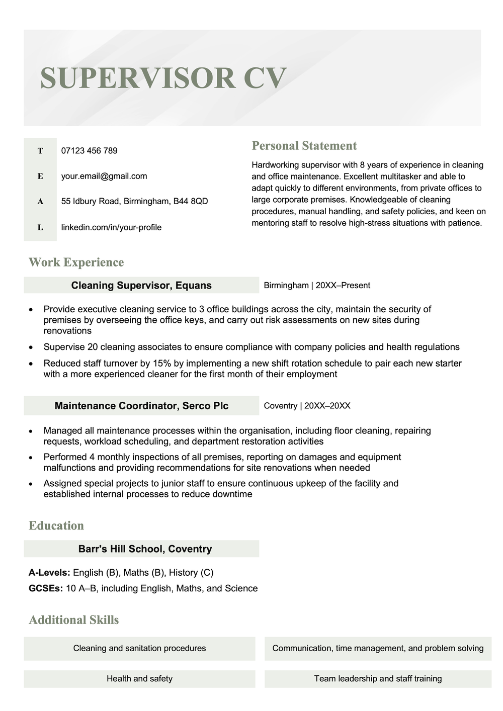 Supervisor CV: Example, Template, & Skills