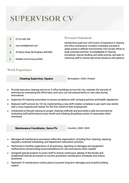 Supervisor CV Example Template 18 Vital Skills