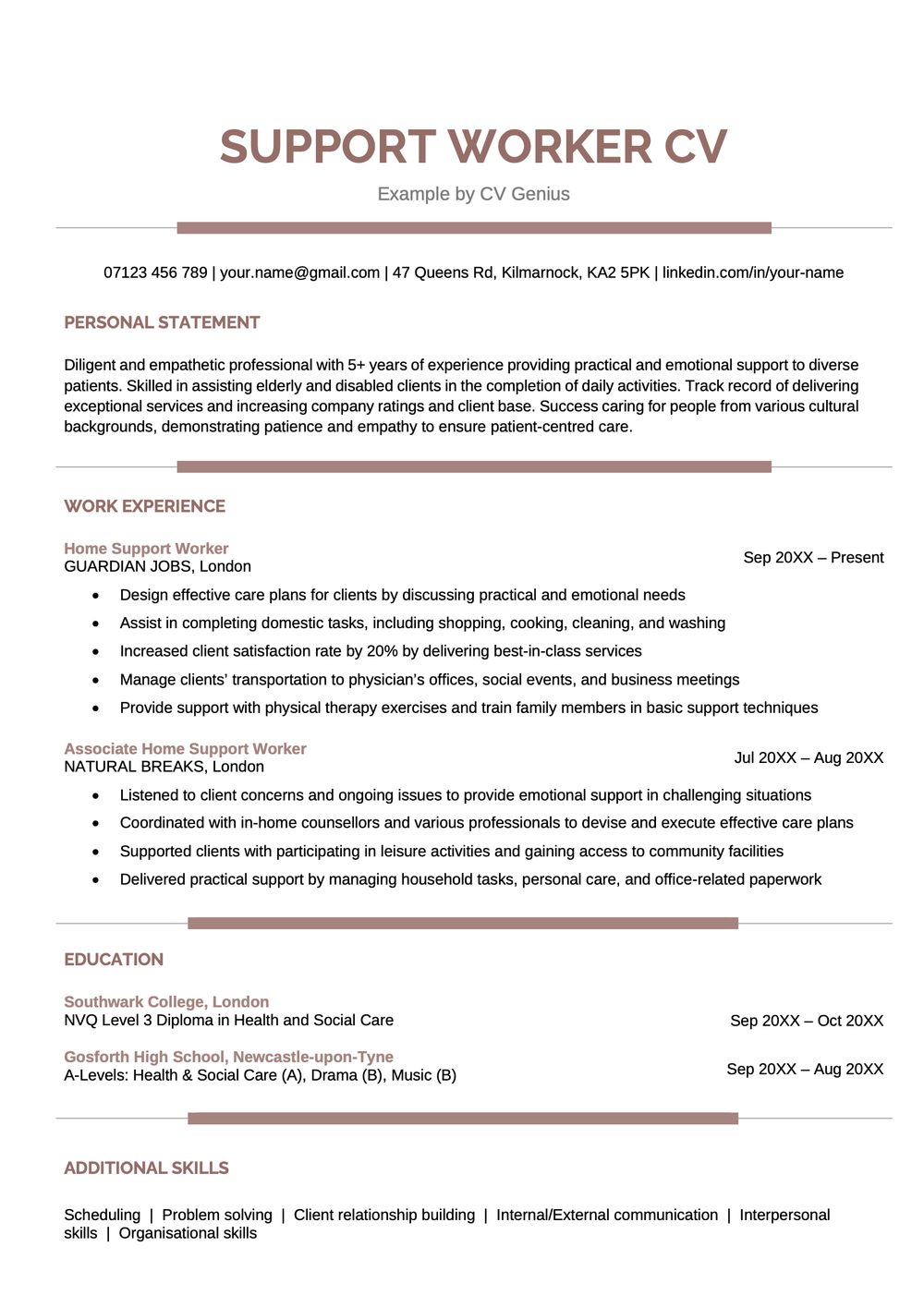 Support Worker CV - Examples, Template, & Free Download