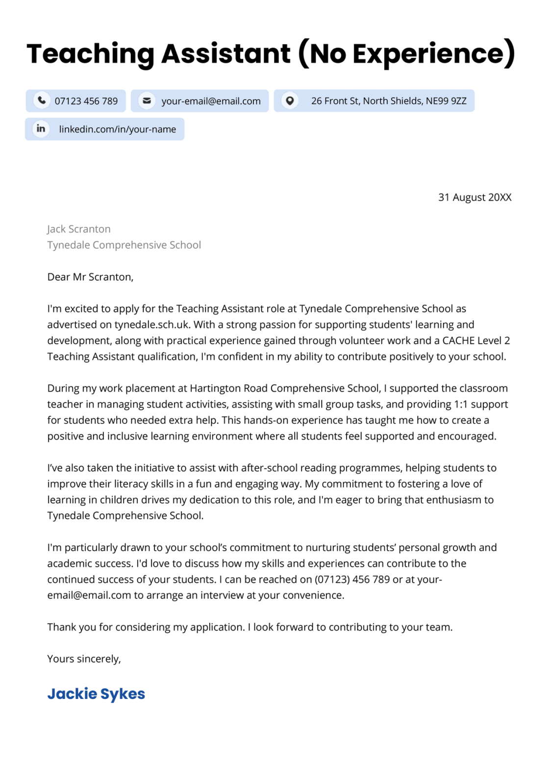 Teaching Assistant Cover Letter - 3 Examples, Template, & Tips