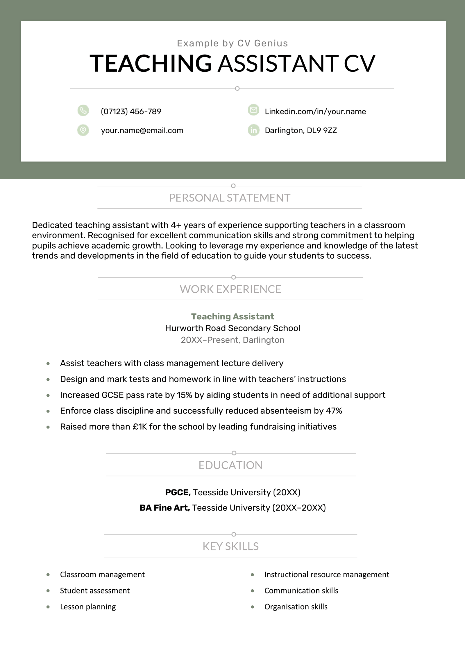Teaching Assistant CV Sample Writing Tips