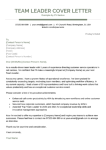 Team Leader Cover Letter - Example & Free Template
