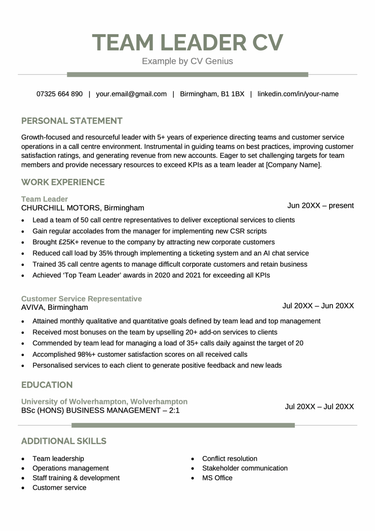 Team Leader CV: Example, Template, & Writing Tips