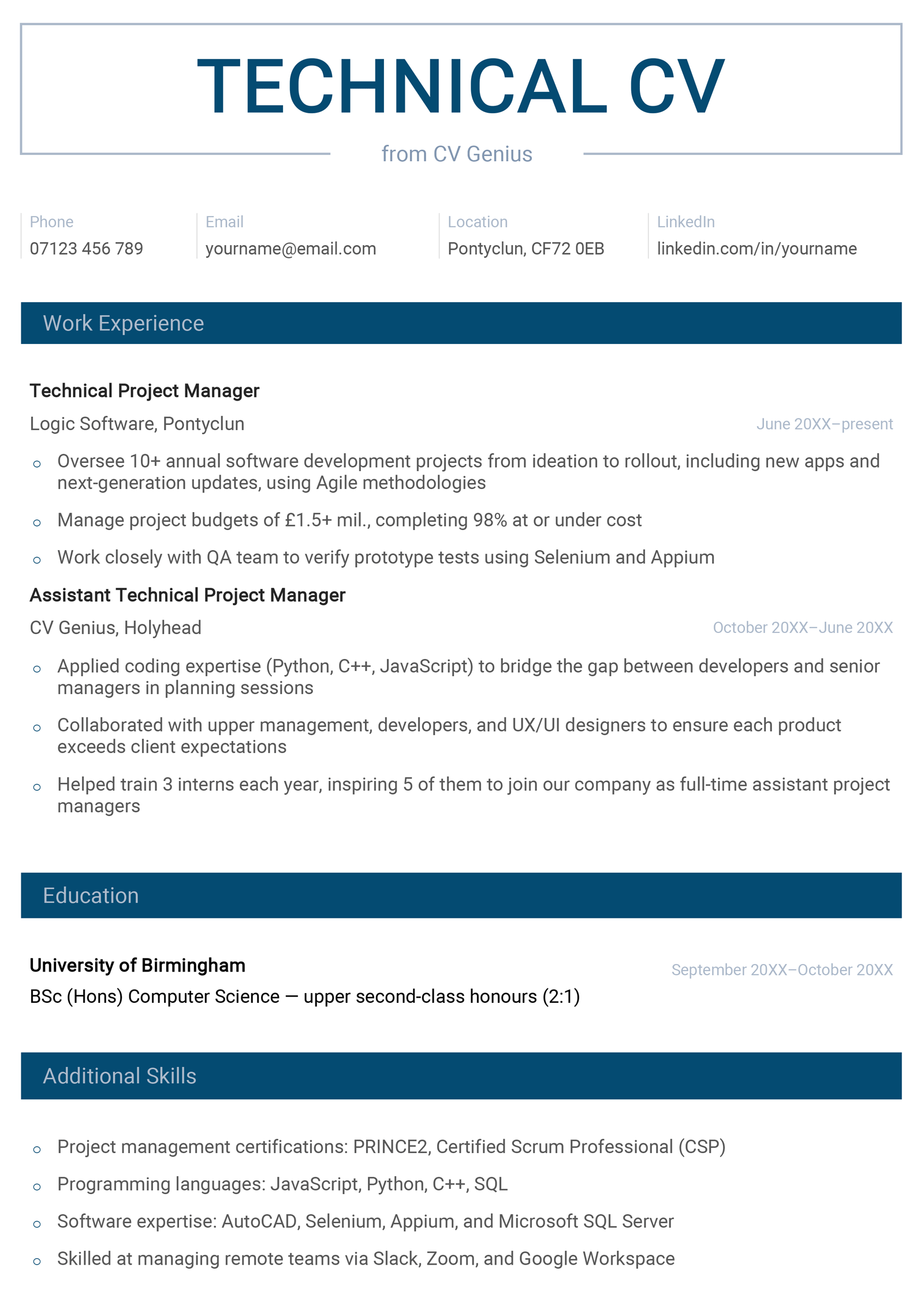 Technical CV Example Template 10 Skills To List