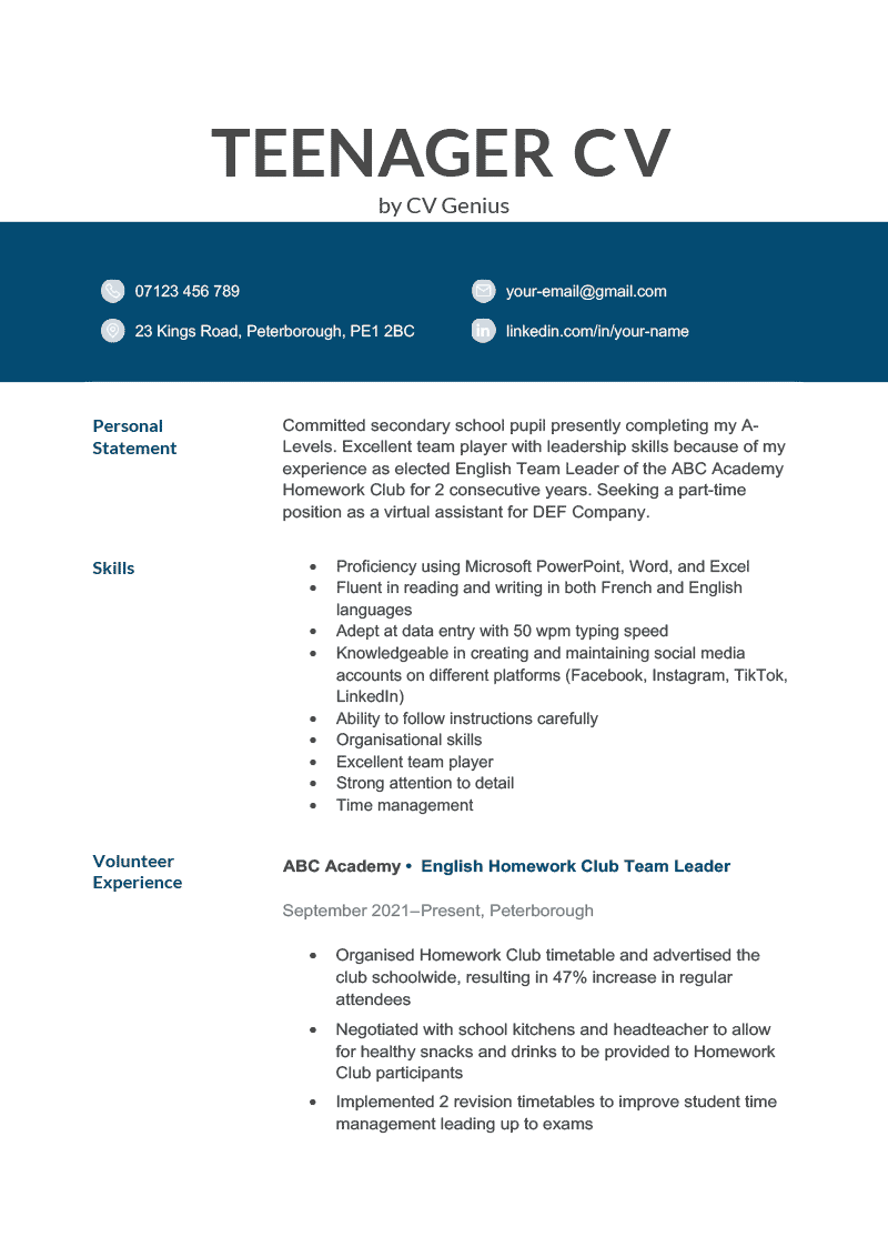 Resumes For Teenagers
