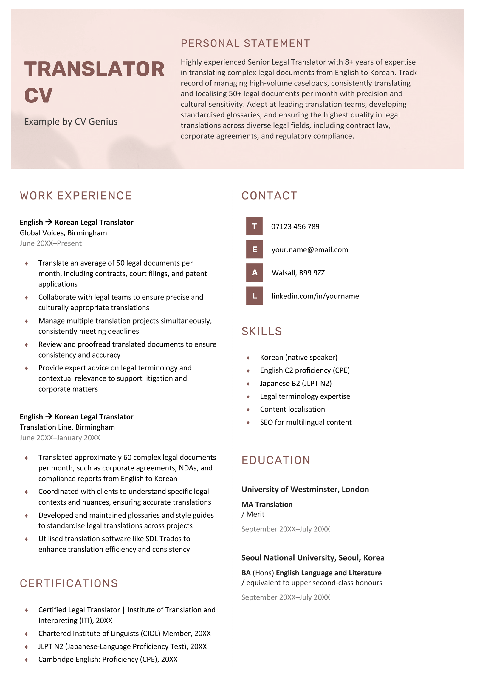 Free Translator CV Template for Download (& Tips)