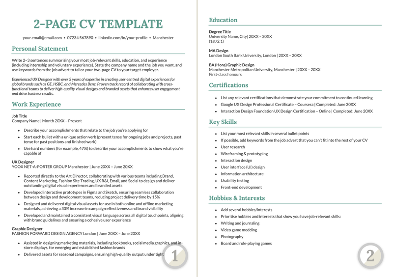 Two-Page CV Template (Free Download & Tips)
