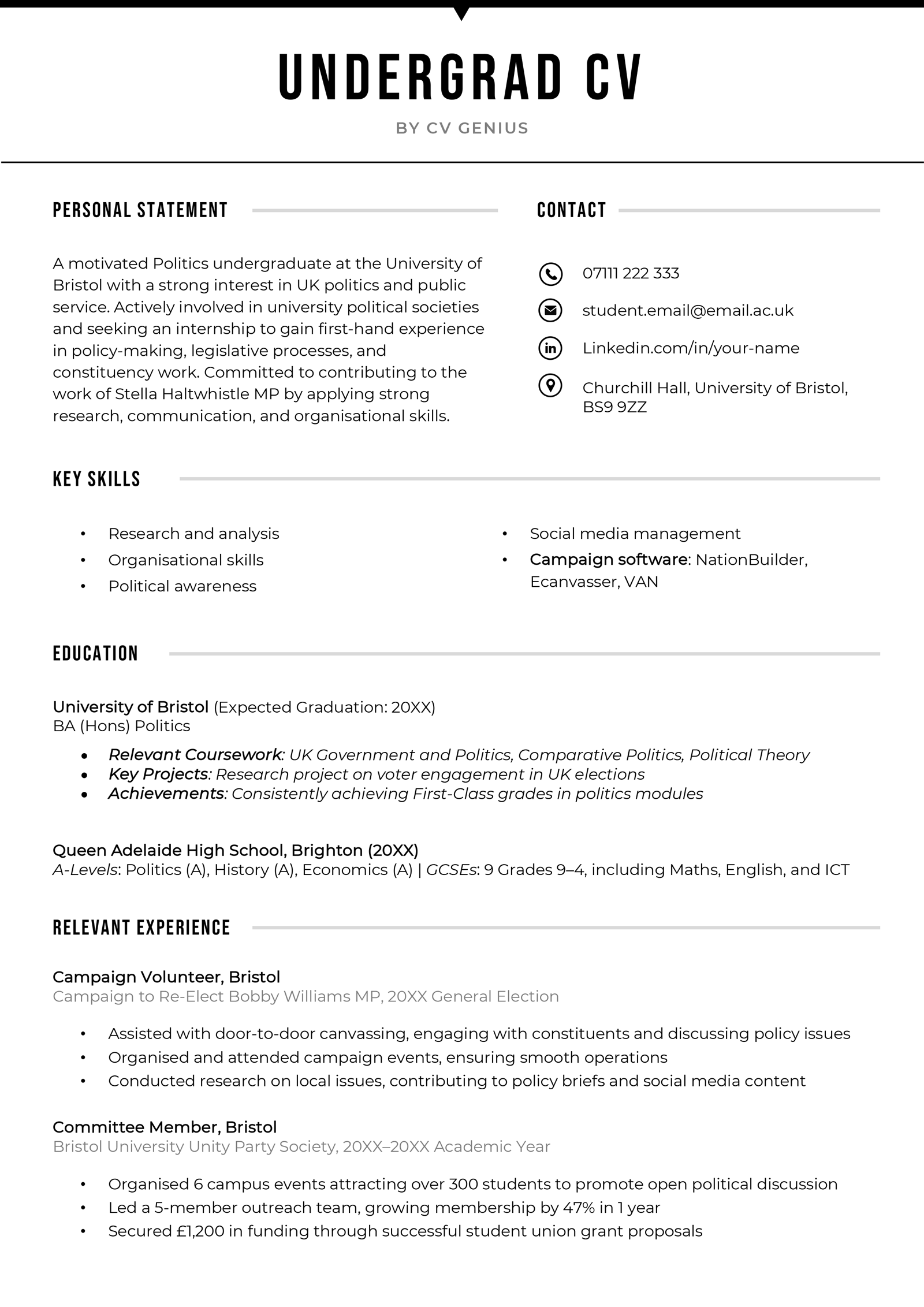 Undergrad CV Example & Writing Tips