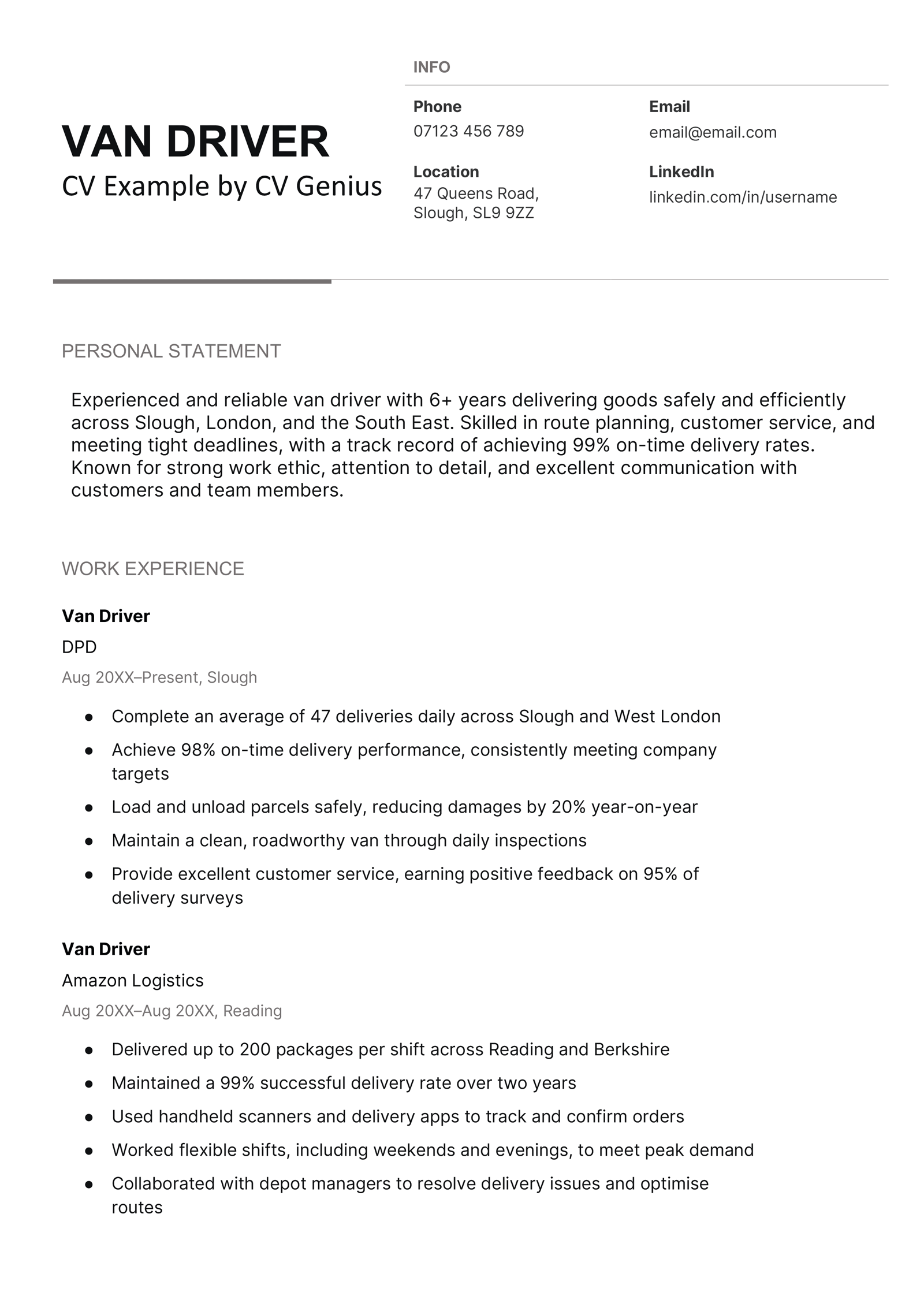 6 Driver CV Examples, Template, & Writing Tips