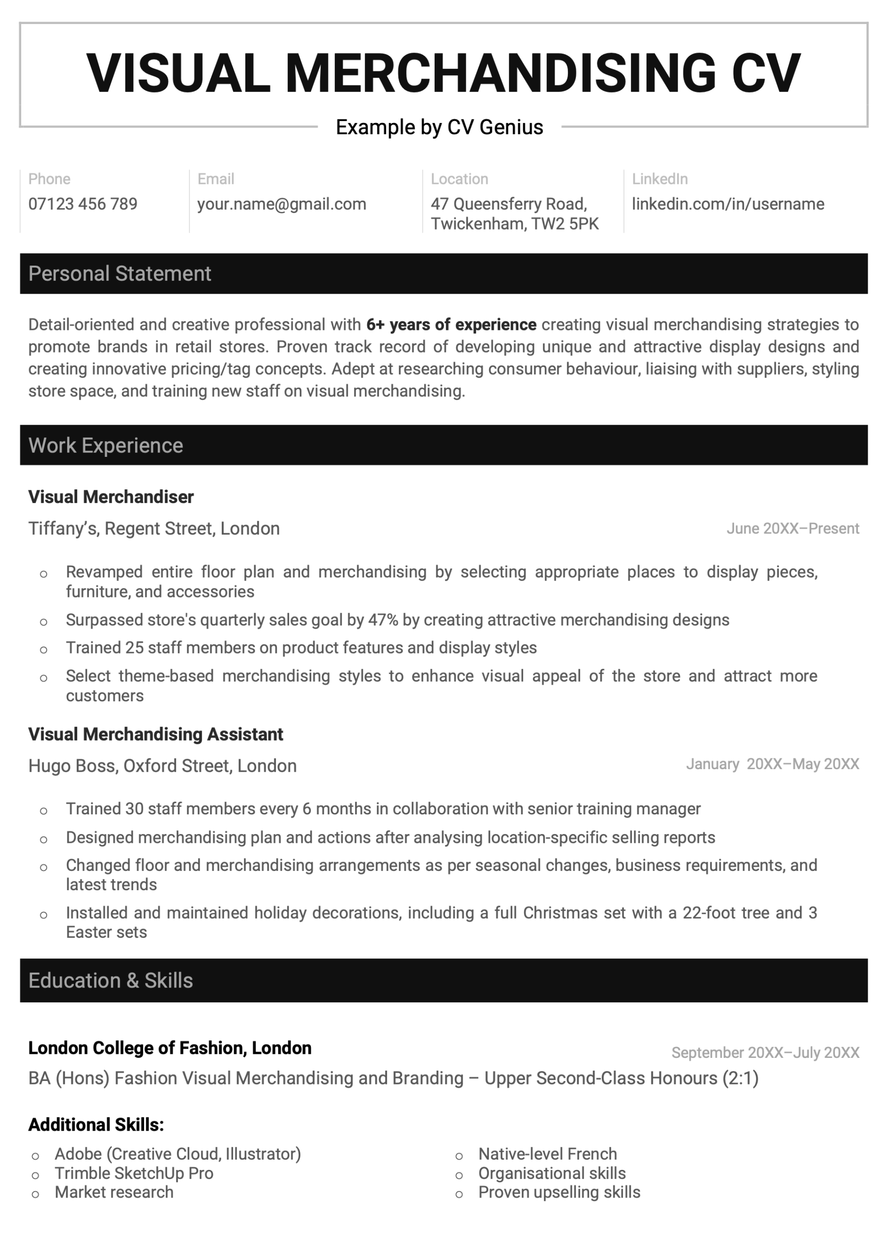 Visual Merchandising CV Example, Template, & 38+ Skills