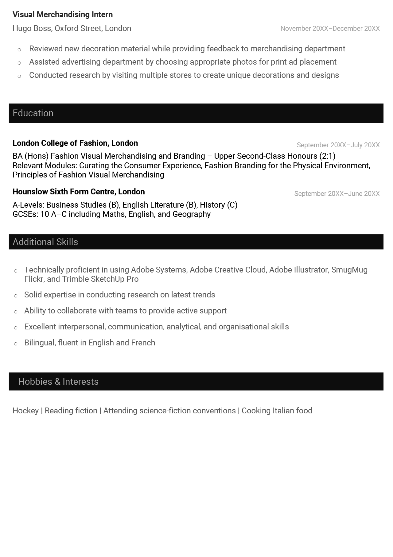 Visual Merchandising CV Example, Template, & 38+ Skills