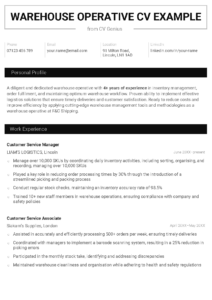 Warehouse Operative CV - Example & Template [Free Download]