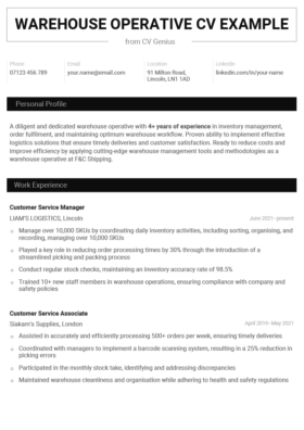 Warehouse Operative CV - Example & Template [Free Download]