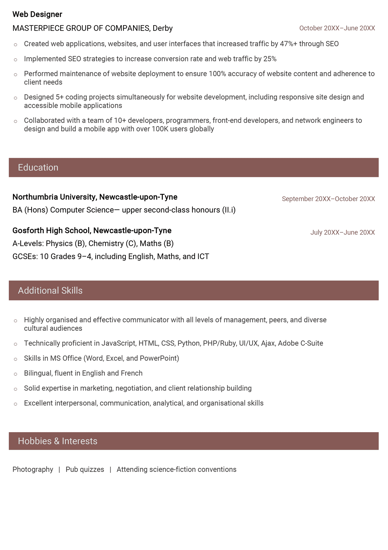 Web Designer CV - Example & Template (Free Download)