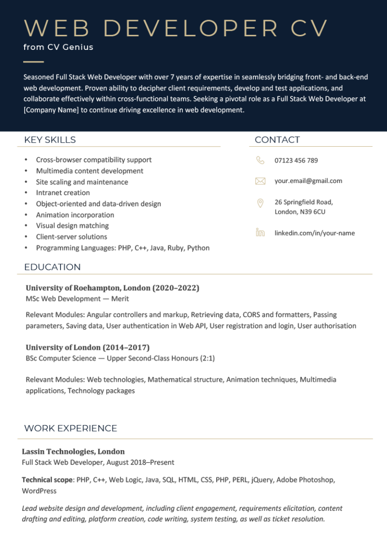 Web Developer CV - Examples & Writing Help for 2023